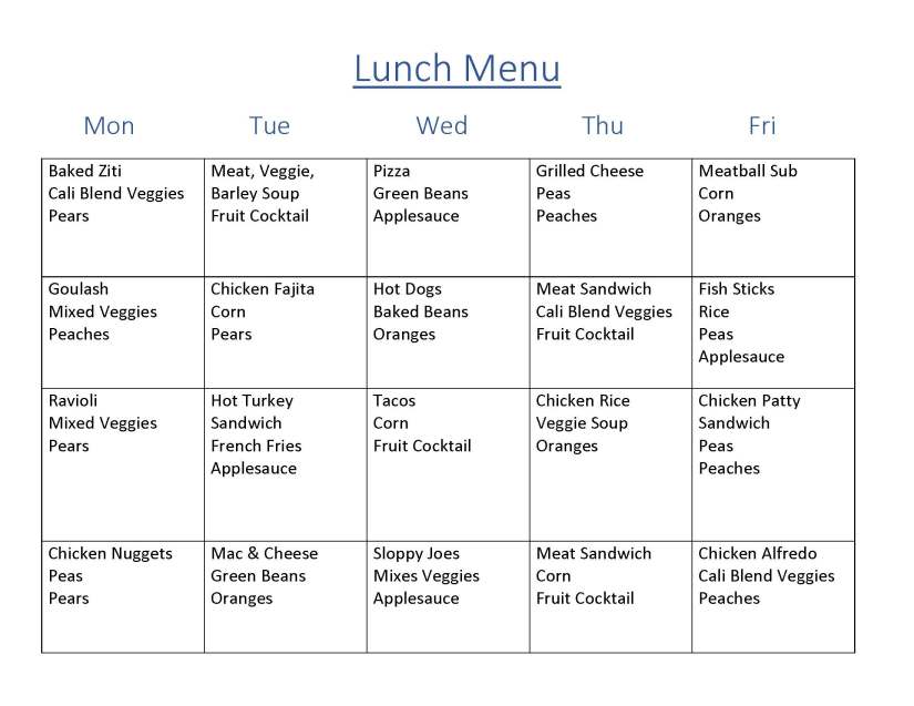 Menus and Parent Documents – Teddy Bear Day Care Center